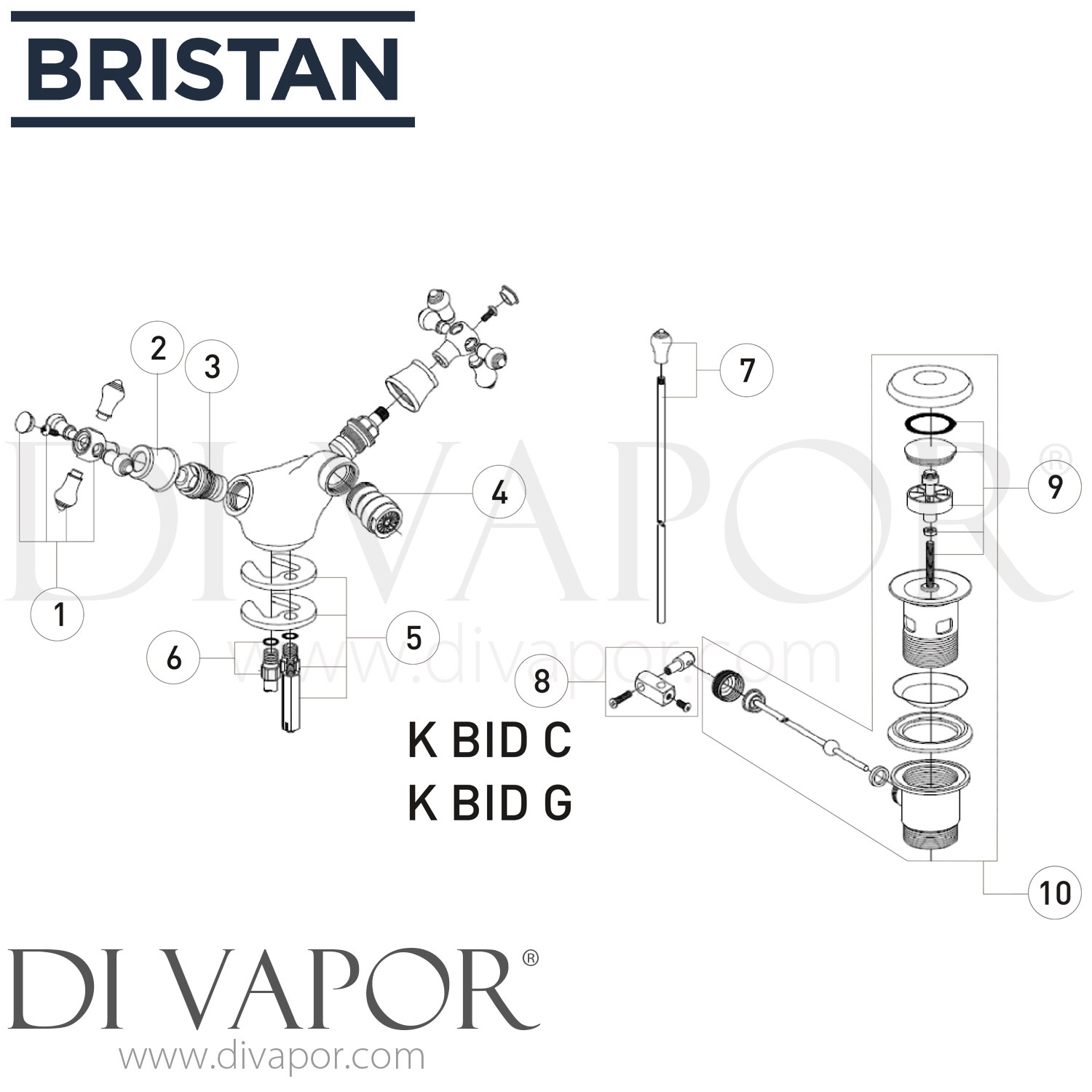Bristan K BID G Colonial Bidet Mixer with Pop-Up Waste - Gold - Spare Parts Bristan K BID G Colonial Bidet Mixer with Pop-Up Waste - Gold - Spare Parts